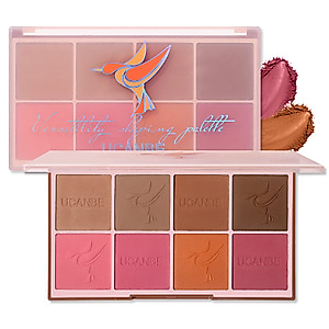 UCANBE 8 Color Blush Contour Makeup Palette - Versatility Face Shaping, Pigmented Matte Smooth Natural Long Lasting Powder Bronzer Blushing Pallet