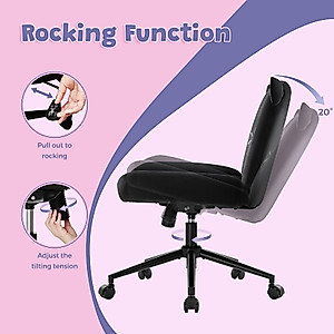 IWMH Armless Office Desk Chair with Wheels,Ergonomic Criss Cross Legged Computer Chair with Fabric Padded, Height Adjustable Wide Seat Vanity Chair,Mid Back Task Chair for Home, Bedroom (Black)