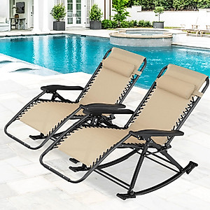 MoNiBloom Patio Rocking Chair Set of 2 Zero Gravity Chair Outdoor Folding Recliner Foldable Lounge Ergonomic Design Chair with Adjustable Armrest for Camping Lawn Patio Yard and Indoor, 330lbs