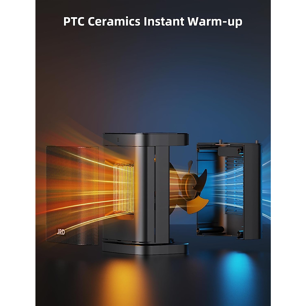 Space Heater Indoor, JRD 1500W PTC Portable Electric Heater with 80°Oscillation, Thermostat, 12h Timer, Fast Heat, Eco Mode, Remote, Small Quiet Safe Room heater Desk Heater for Office Bedroom Home