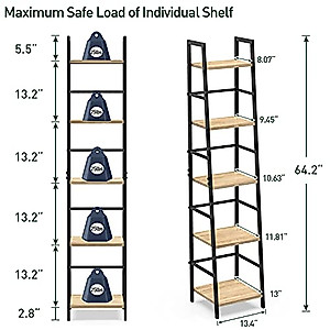 SpringSun 5-Tier Ladder Shelf Bookcase, Living Room Rustic Standing Shelf Storage Organizer, Wood and Metal Shelf for Home and Office