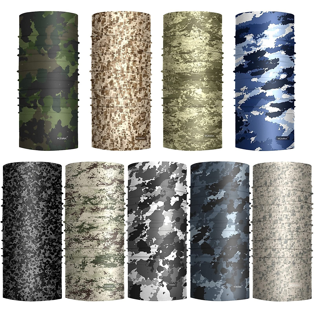 VCZUIUC Headwear Bandana Head Wrap Face Scarf Mask Neck Warmer Balaclava for Sports (One Size, 9PCS CAMO-5)