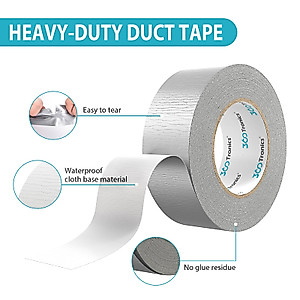 360Tronics Duct Tape Heavy Duty Waterproof Super Strong Adhesive Tape, Multi-Use Silver Tape for Indoor & Outdoor Repairing, Sealing, Packing, DIY Projects, Tear by Hand (1-Pack, 2in x 30yd)