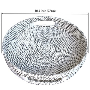 SIMPLY FABULOUS White Round Rattan Serving Tray, 10.6 inch, Strong, Durable Versatile for The Ottoman or a Table