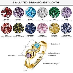 BETHZA Gold Mothers Ring 2 Birthstones 10k Yellow Gold Mom Ring 14k Gold Mothers Ring 2 Children 18k Gold Mother Daughter Ring Personalized Gold Family Birthstones Ring Customized