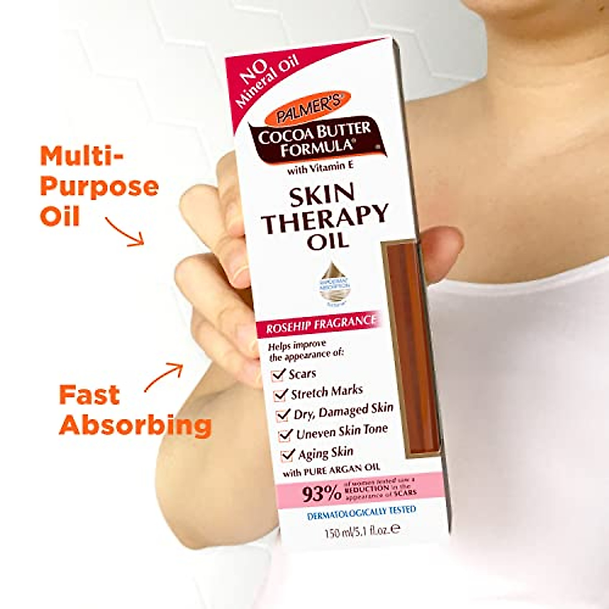 Palmer's Cocoa Butter Formula Skin Therapy Moisturizing Body Oil for Scars & Stretch Marks, Deep Body Moisturizer for Dry, Damaged Skin or Uneven Skin Tone, Rosehip Oil with Vitamin E, 5.1 Ounces