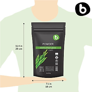 b Organic Wheatgrass Powder, for Detox & Immunity Support, Superfood, Vegan, Rich in Fibers, Chlorophyll, Minerals, Gluten-Free, Raw, 1lb