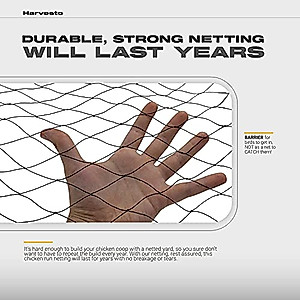 Harvesto 25 x 50Ft Bird Netting for Chicken Coops and Runs with 1.5" x 1.5" Durable Mesh Size; Keep Hawks and Birds Away and Protect Chicks from Raccoons, Fox and More Wild Animals