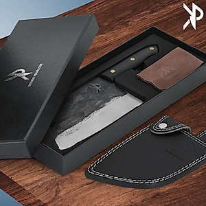 XL Aqua Silicone Smoker Oven Gloves + Meat Cleaver Kitchen Knife -Professional 7" Serbian Chef Knife