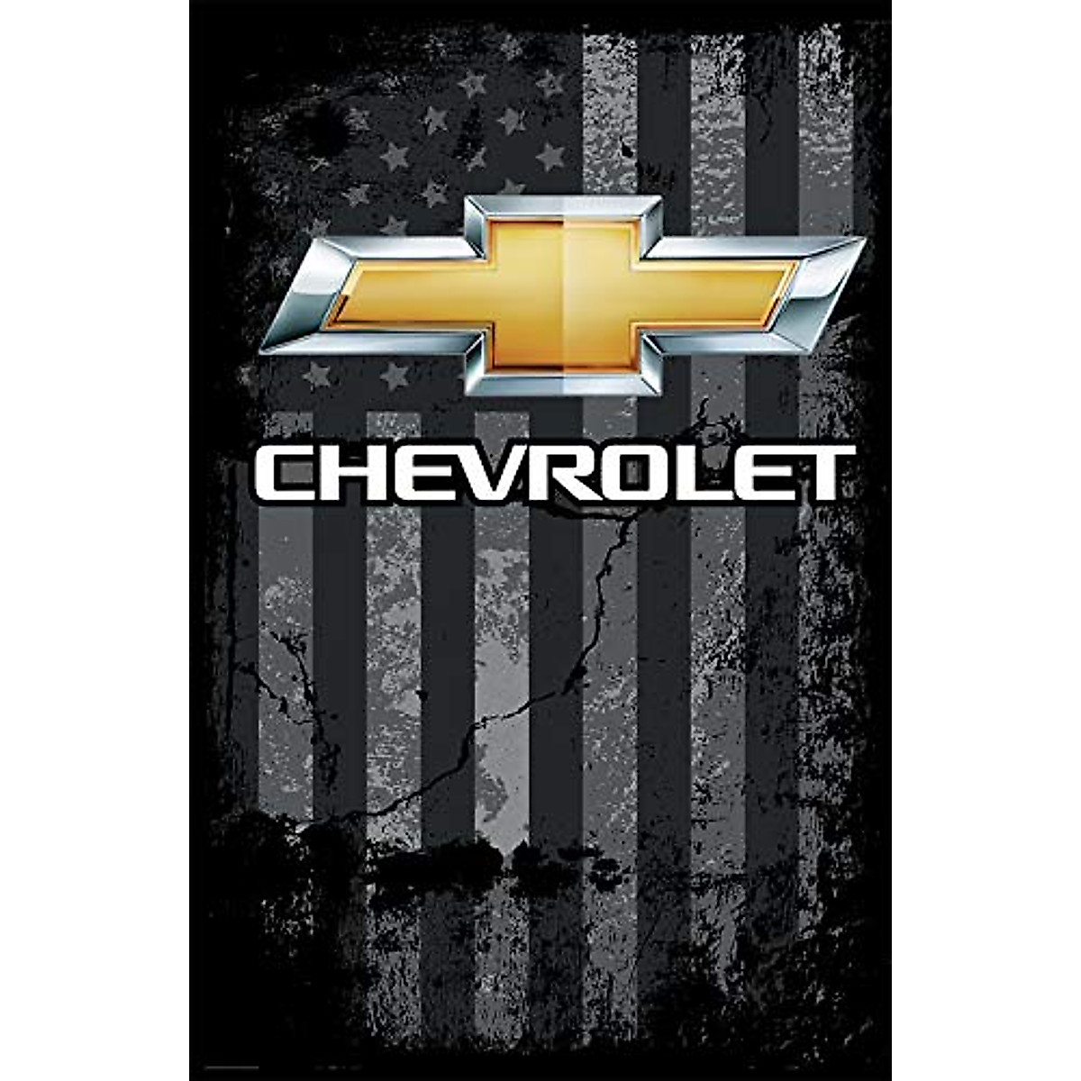 JH DESIGN GROUP Men's Chevy Bow Tie Distressed American Flag T-Shirt (Large, Black)