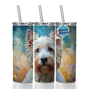 West Highland White Terrier Westie Dog Expressionism Art Skinny Tumbler 20oz with Straw Insulated Water Bottle Gift