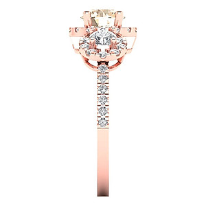 Clara Pucci 1.75ct Round Cut Halo Solitaire 3 stone Natural Brown Morganite Engagement Promise Anniversary Bridal Ring 18K Rose Gold 6.75
