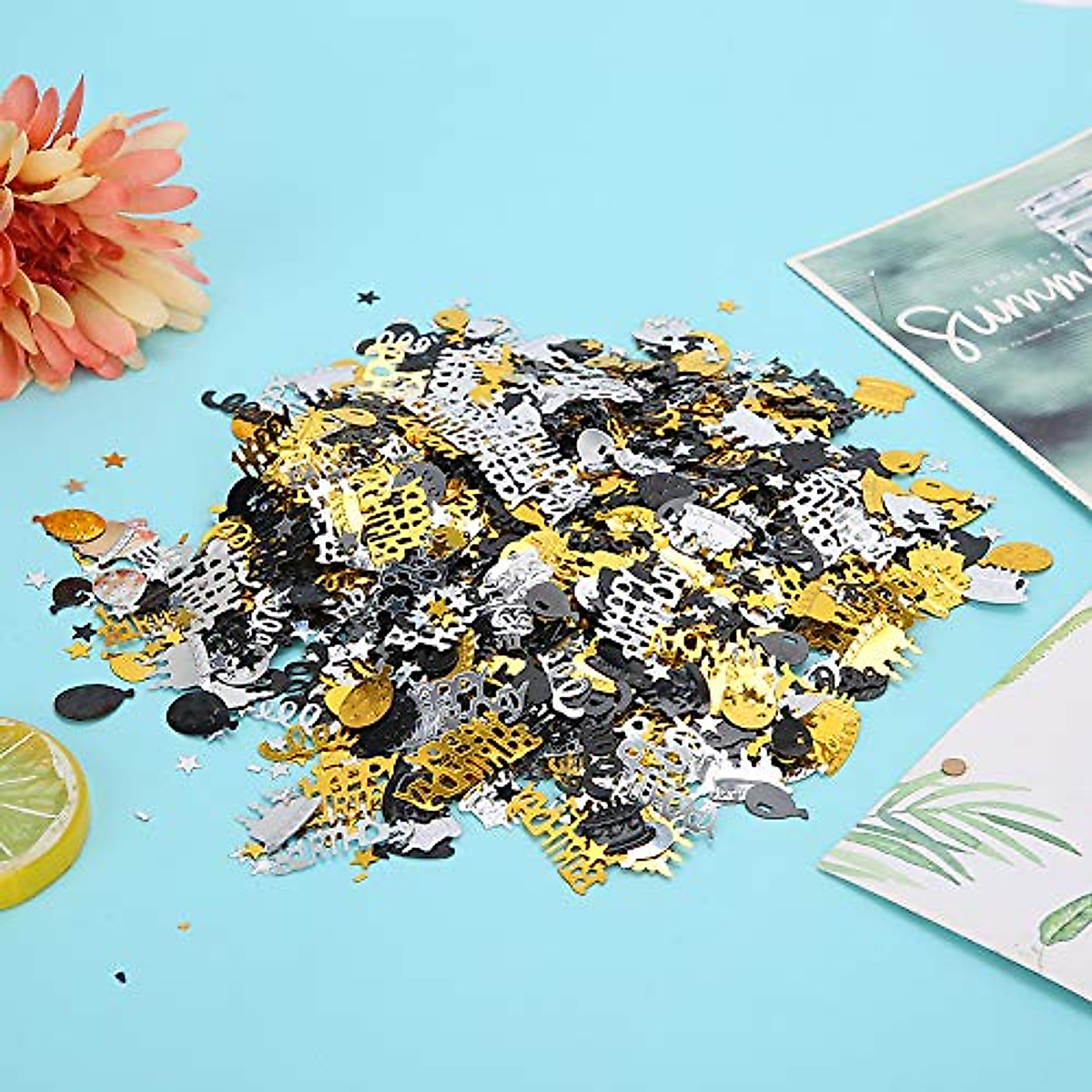 Sempoda 1 Bag Confetti,Acrylic Balloons Stars Ribbons Shape Birthday Wedding Decoration,Table Scatter Confetti Decorations for Birthday Party, Baby Shower,DIY Arts and Crafting