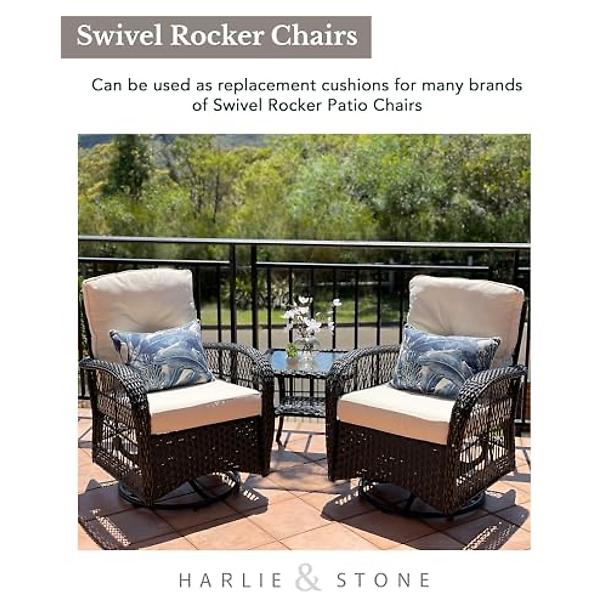 Harlie & Stone Outdoor Seat Cushion, Patio Chair Cushions, Outdoor seat Cushions Set of 2, Replacement Cushions for Outdoor Furniture, Outdoor Chair Cushion, 22 x 22 Outdoor Cushions - Beige