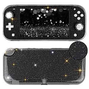 BelugaDesign Glitter Switch Bundle | Clear Snap on Case, Vinyl Wrap, Crystal Thumb Grips | Shiny Cute Pastel Accessories | Compatible with Nintendo Switch (Switch Lite, Black)