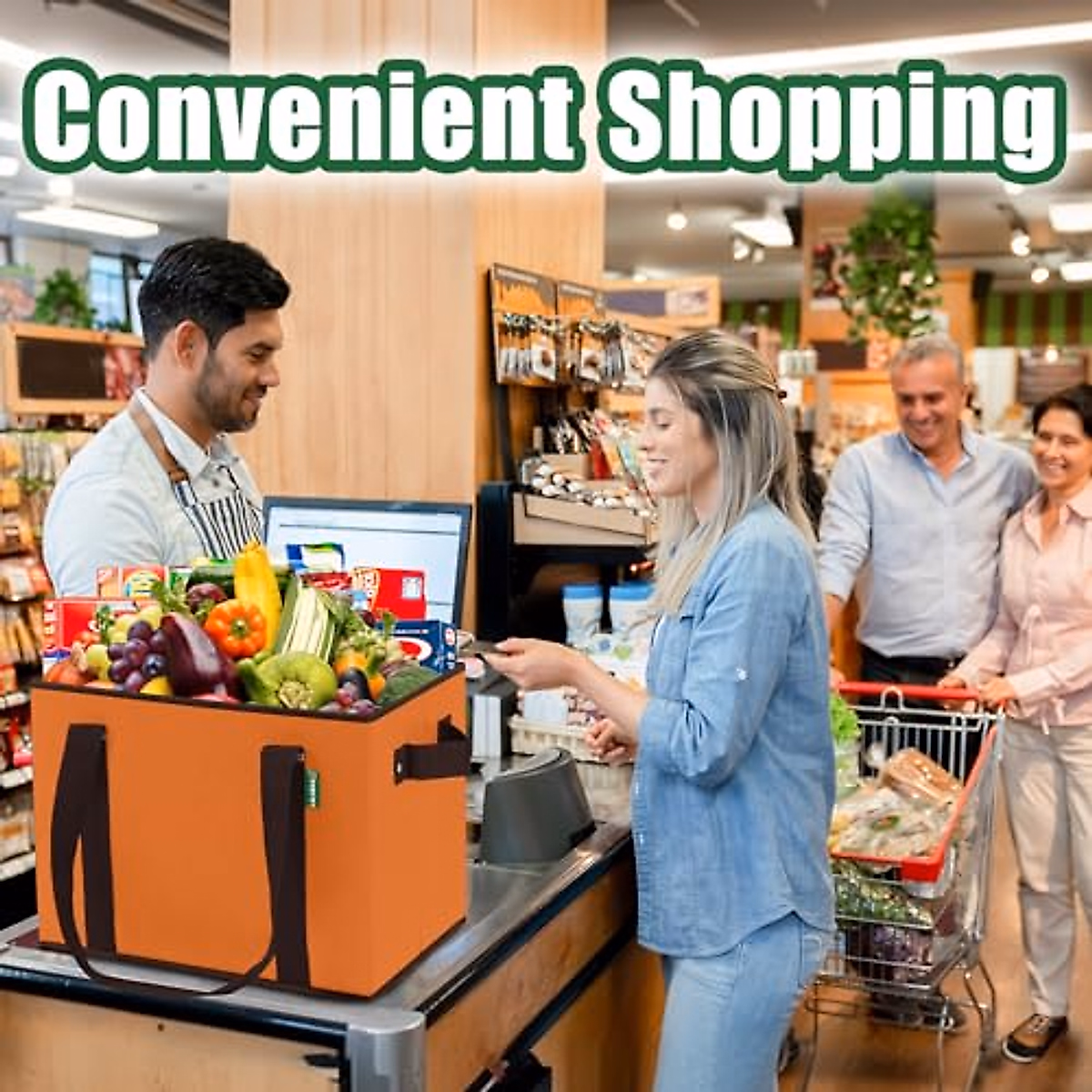 LALABAG Reusable Grocery Bag (Pack of 3) - Heavy Duty Box with High Load Carrier, Foldable, Perfect for Shopping, Gifting, Storage (Orange)