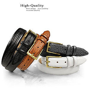 Adam Gold Men's Genuine Italian Calfskin Leather Dress Belt 1-1/8"(30mm) Wide Polished Buckle (Smooth Black, 36)