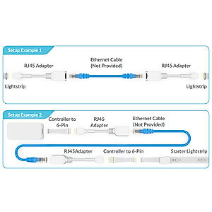 Litcessory RJ45 to 6-Pin Ethernet Cable Adapter for Philips Hue Lightstrip Plus (4 Pack - Two Pairs, White - Standard 6-PIN V3)