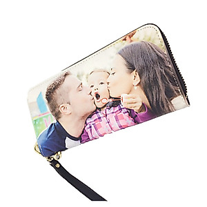 a266XDKSJK Women Leather Wallet Custom Photos Wallets Personality Clutch Bag Card Case Cash Holder Wallets Print Any Photo(Black Double Side)