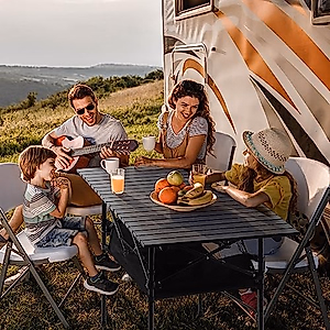 Folding Camping Table Folding Outdoor Table, 46.6 * 21.65 * 26.77in Picnic Table, Portable Camping Table, Aluminum Roll-Up Top, Camp Table with Easy Carry Bag for Outdoor Travel Backyards BBQ(Black)