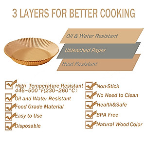 Air Fryer Disposable Paper Liner, Oil-Proof Water-Proof Cooking Baking Roasting Paper, Non-Stick Food Grade Parchment Paper for Air Fryer Steamer Microwave Oven (100pcs-7.9inch)