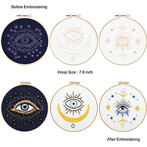 Anidaroel 3 Sets Evil Eye Embroidery Starters Kit for Beginners, Stamped Cross Stitch Kits for Beginners Adults Include Embroidery Cloth, Embroidery Hoops, Threads and Needles