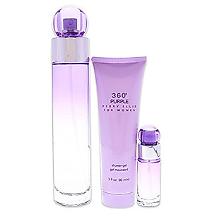 Perry Ellis 360 Purple Women 3.4oz EDP Spray, 0.25oz EDP Spray, 3.0oz Shower Gel 3 Pc Gift Set