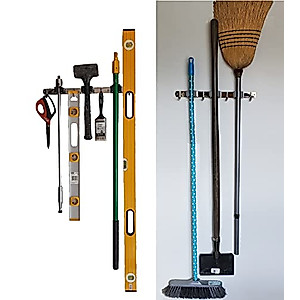 Magic Organization Stainless Steel Broom Mop Holder - 2 Pack - Extra Wide For Better Mounting - Organize Home, Garage, Shed