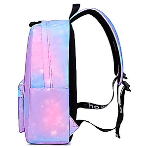 mygreen Cute Lightweight Rainow Flower School Backpack for Girls Laptop Backpack Teens Bookbag Galaxy Pink Purple
