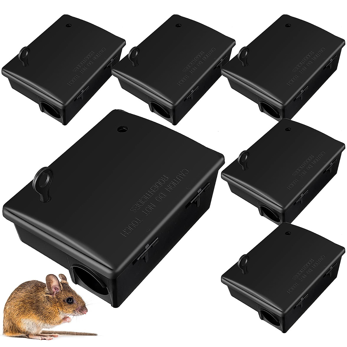 6 Pack Rat Bait Stations Large Rodent Bait Station with Key Reusable Mouse Bait Stations Mice Bait Blocks Heavy Duty Bait Boxes for Outdoor Rodents Mice Bait Blocks, Bait Not Included (Black)