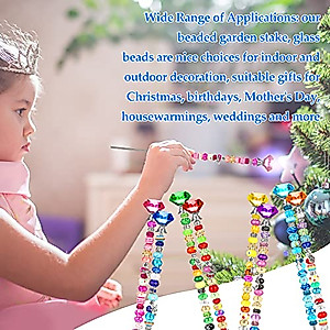 Beaded Garden Decor Includes 8 Pcs Beaded Stakes with Stopper Top Round Glass Bead Antique Silver Bail Bead with Pendant Silver Bead for Outdoor Decoration (Diamond Style)