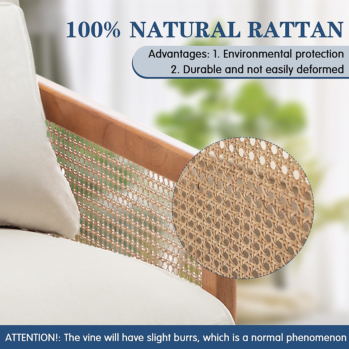 Mid Century Rattan Accent Chair Set of 2, Wooden Upholstered Leisure Armchair with Rattan Armrest, Modern Comfy Reading Accent Chair, for Living Room Bedroom Lounge Side Boho Club Chair, Beige