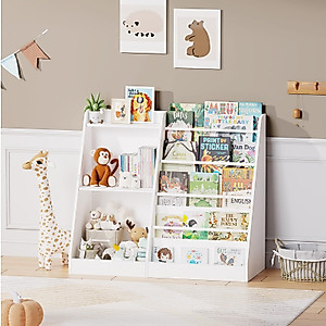 Lkeiyay Kids Bookshelf and Toy Storage,Nursery Bookshelf,Single-Sided Book Display with Storage,White