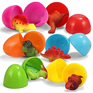 JOYIN 6 Pieces Pre-Filled Easter Eggs with Floating Dinosaur Bath Toys Luminous Easter Egg Hunt Easter Theme Party Favors