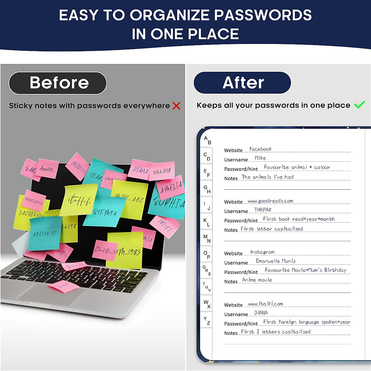 Taja Password Keeper Book with Alphabetical Tabs，Small Password Books for Seniors, Password Notebook for Internet Website Address Log in Detail, Password Logbook to Help You Stay Organized - Star