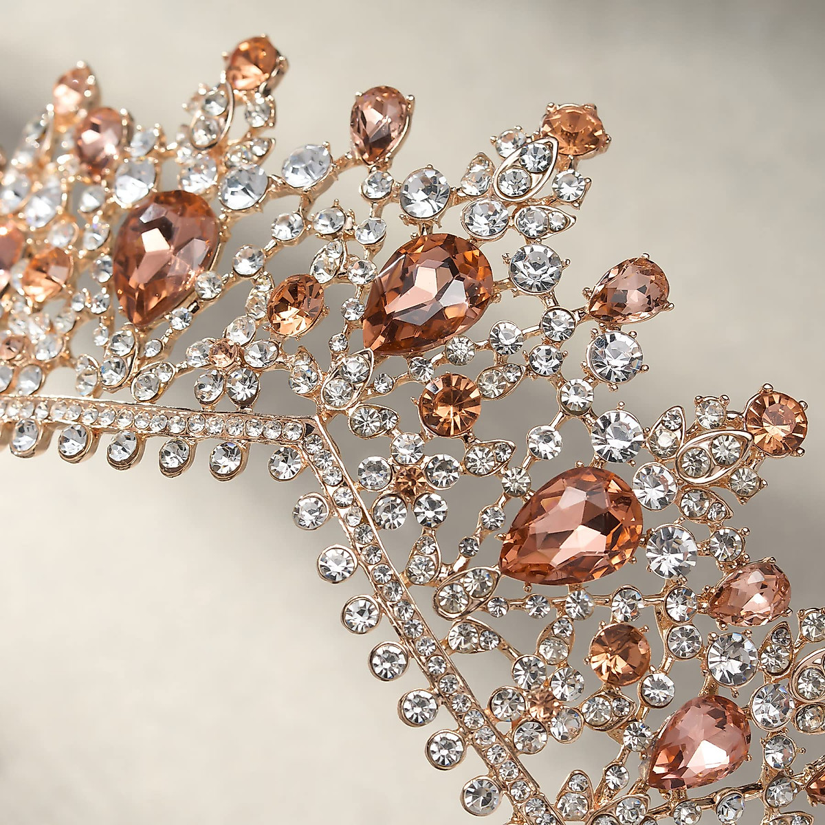 SWEETV Rose Gold Wedding Crown for Bride, 3-pack Tiara Earrings Necklace, Queen Crown Jewelry Set, Crystal Costume Party Birthday Prom Pageant Jewelry for Women,Genesis