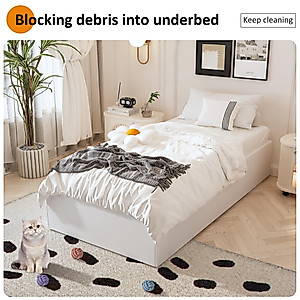 Maenizi Twin Bed Frame with White Fabric Cover 14 Inch, Heavy Duty Metal Bed Frame Twin, No Box Spring Needed, Support Up to 2500 lbs, Easy Assembly, Noise Free, Black