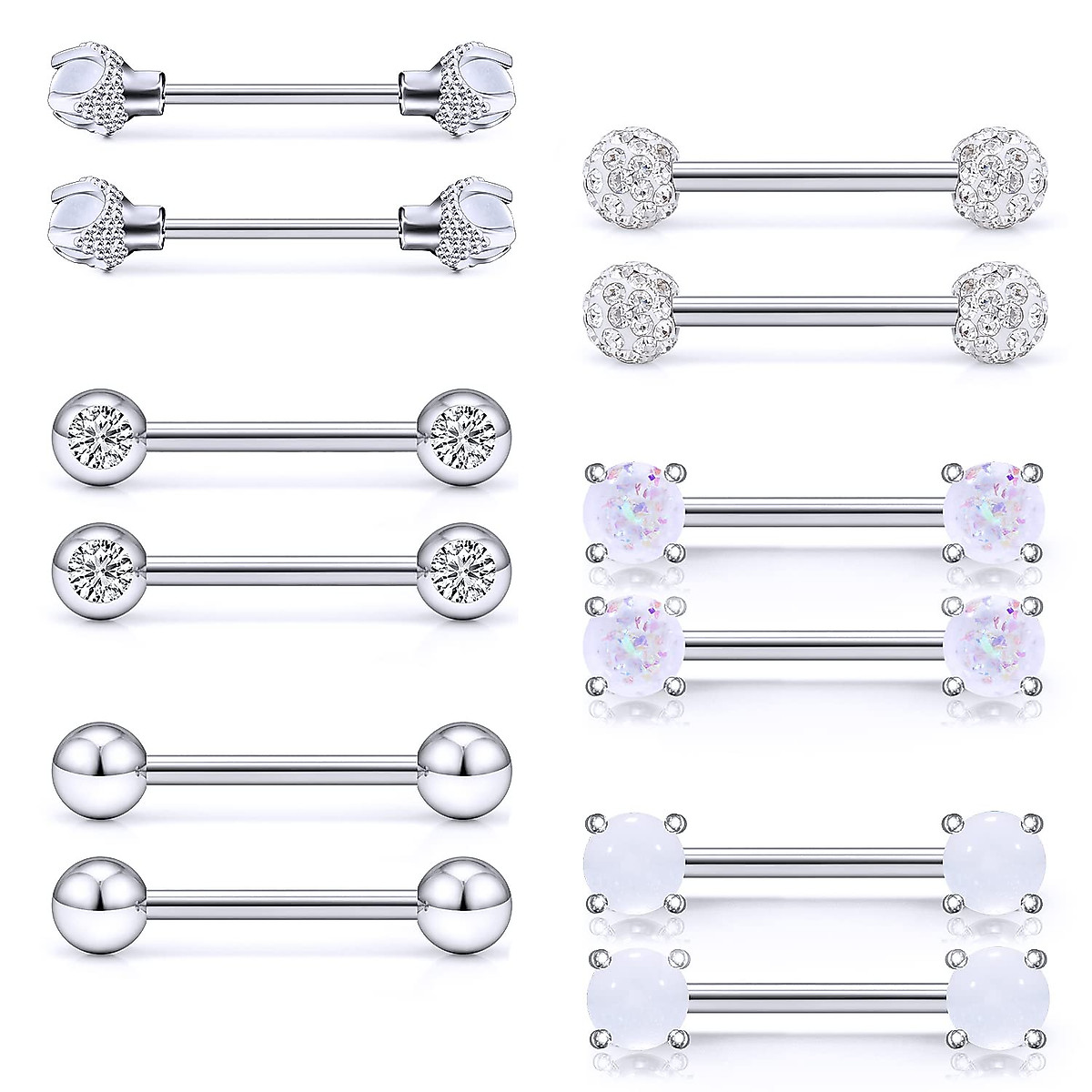 Vsnnsns 16G Nipple Rings for Women Stainless Steel Dragon Claw Nipple Rings Nipple Piercing Jewelry CZ Nipple Rings Surgical Steel Nipple Jewelry Barbell Body Piercing Jewelry Silver 6 Pairs