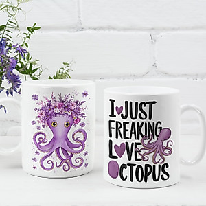 Eali88fa I just Freaking Love Octopus Gift for Octopus Sea Lover,11 oz White (325 ml) Ceramic Coffee Mug