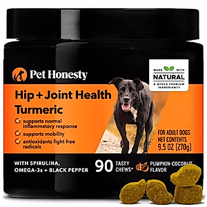 PetHonesty Turmeric Joint Health for Dogs - Hip & Joint Supplement Soft Chews | Omega-3 Fish Oil, Black Pepper, & Coconut to Support Joint Health, Ease Stiffness - Promotes Digestive & Immune Health