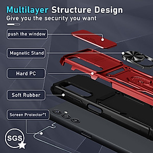 Janmitta Compatible with Samsung Galaxy A14 5G Case Built in Slide Camera Lens Cover and Screen Protector,Heavy Duty Full Body Phone Cover Built in Ring Holder Kickstand,2023 Red