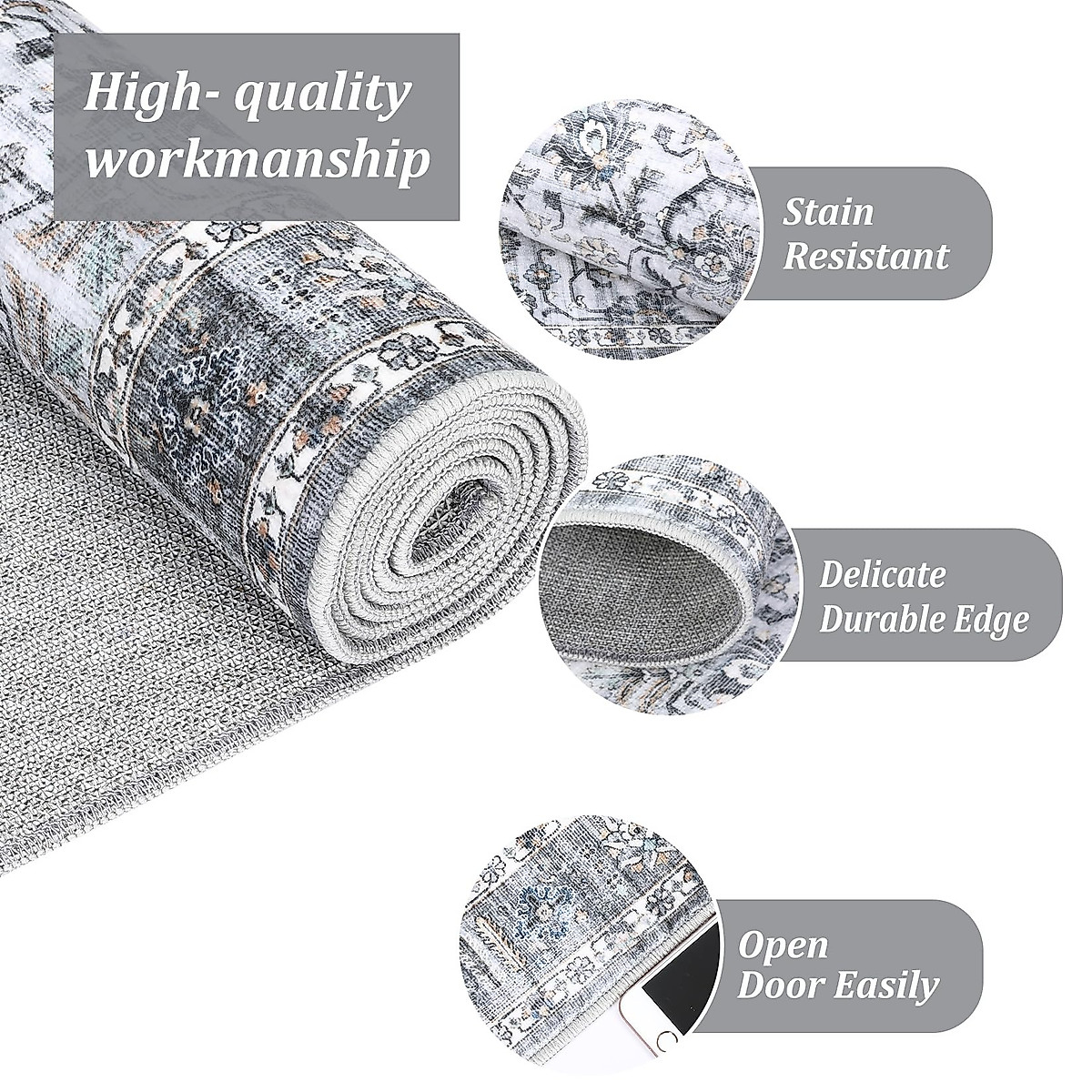 MilleLoom Washable Rug 8x10 Large Boho Vintage Area Rug Medallion Living Room Rug Easy-Cleaning Non Shedding Oriental Rug Non-Slip Area Rug for Living Room Bedroom Farmhouse Nursery,8x10