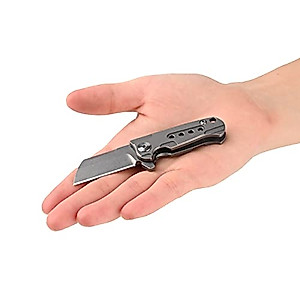 NHDT sw701 Mini Titanium Handle Steel Blade Folding Pocket Flipper Knife，Ultra Small EDC Tiny 2.18 Inchs hang on a keychain, frame lock knife Camping Tool Outdoor Activities