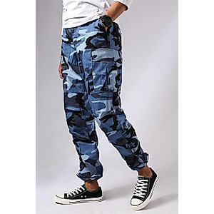 BACKBONE Mens Casual Street Fashion Camo Cargo Pants Army Combat Military BDU Pants Work Hunt Pants (Sky Blue Camo,Size 36)