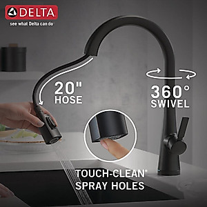Delta Faucet Monrovia Matte Black Kitchen Faucet Touch, Touch Kitchen Faucets with Pull Down Sprayer, Kitchen Sink Faucet, Kitchen Faucet Black, Delta Touch2O Technology, Matte Black 9191T-BL-DST
