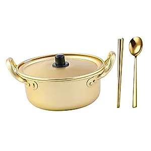 Housoutil Korean Ramen 1 Set Instant Noodle Pot Ramen Pot with Lid Pan with Lid Korean Noodle Pot Ramen Noodle Pot Sauce Pan Aluminum Tool Quick Heat Golden Ramen Cookware Ramen Cooker