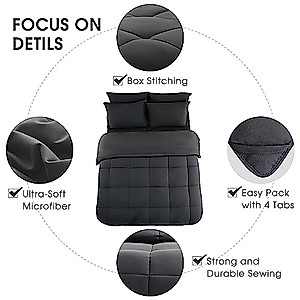 KELTARO King Size Comforter Set with 7 Pieces Bed in a Bag - All Season Bedding Sets with Soft Quilted Warm Fluffy Comforter, Flat Sheet, Fitted Sheet,2 Pillow Shams and 2 Pillowcases,Dark Grey