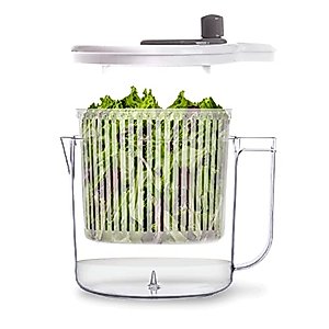 BINO | Salad Spinner - 2.6 Qt | Small Manual Lettuce Spinner with Built-in Draining System | Salad Spinner, Colander, and Water Pitcher in One | Fruit & Vegetable Basket Colander | Kitchen Gadgets