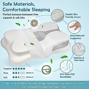 VIEWALL Cervical Pillow for Neck Pain Relief, Ergonomic Memory Foam Pillows Contour Orthopedic Neck Support Pillows for Side, Back and Stomach Sleepers (White & Grey, Standard Size)