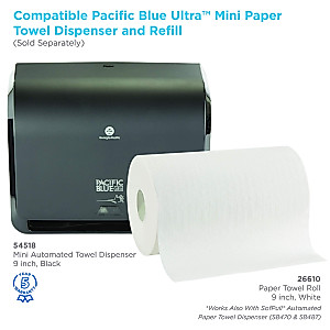 Pacific Blue Ultra 9" Mini Automatic Paper Towel Dispenser by GP PRO (Georgia-Pacific), Black, 54518, 14.1" W x 6.5" D x 11.1" H - New Version